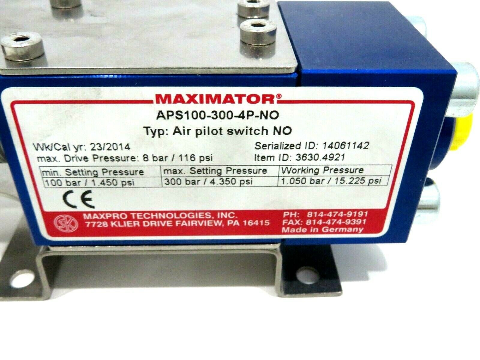 NEW MAXPRO TECH MAXIMATOR APS100-300-4P-NO AIR PILOT SWITCH ...