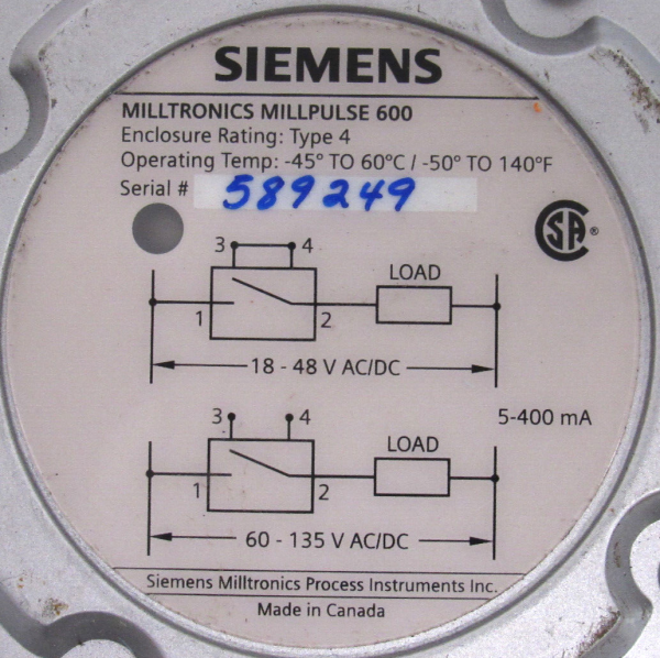 NEW SIEMENS PBD-51033930 MILLTRONICS MILLPULSE 600 SENSOR PBD51033930 ...