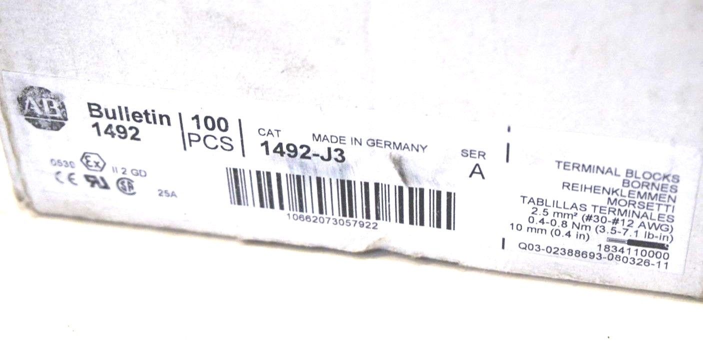 100 NEW ALLEN BRADLEY 1492-J3 TERMINAL BLOCKS 1492J3 - SB Industrial ...