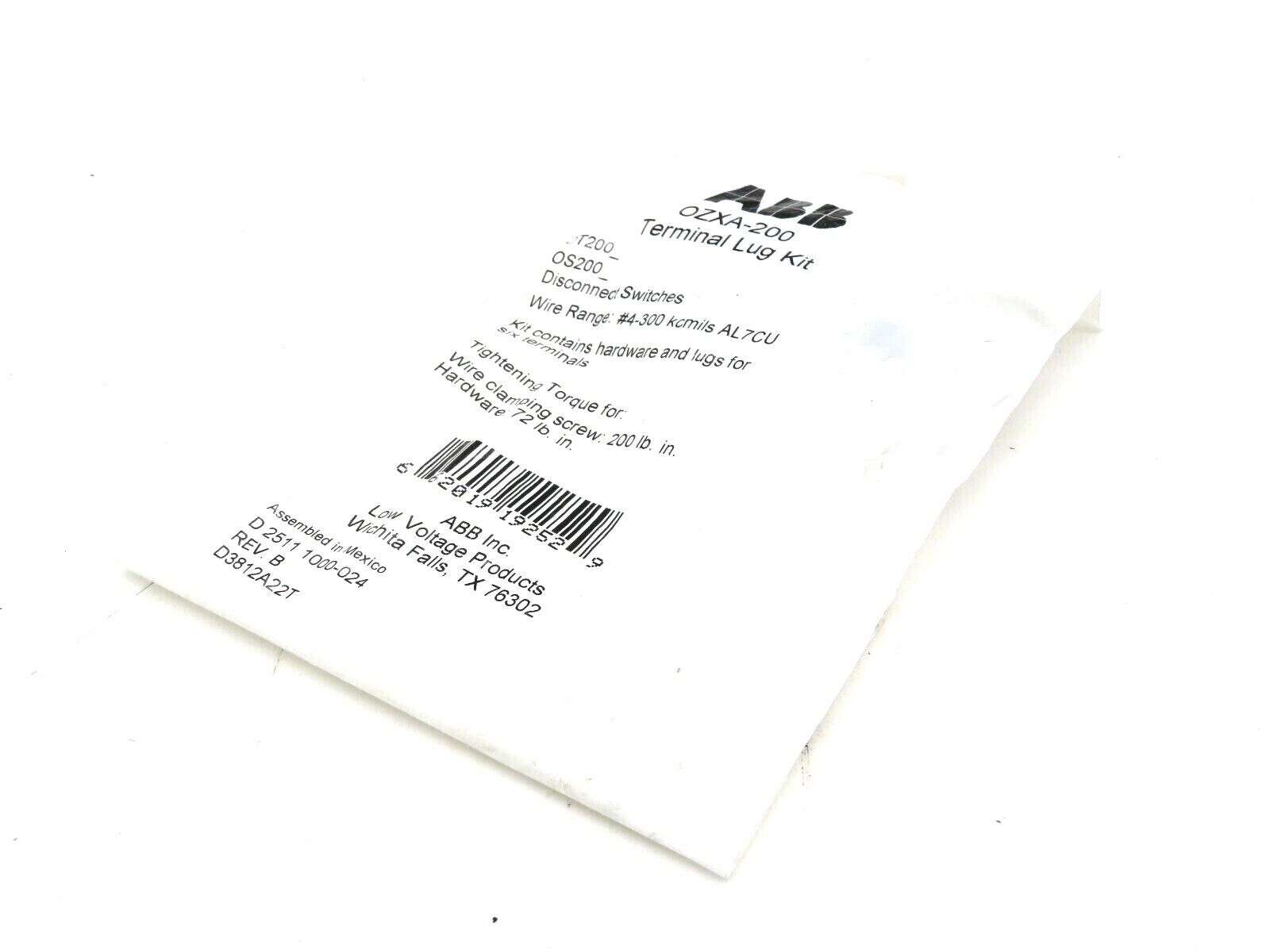 NEW ABB OZXA-200 TERMINAL LUG KIT OZXA200 - SB Industrial Supply, Inc.