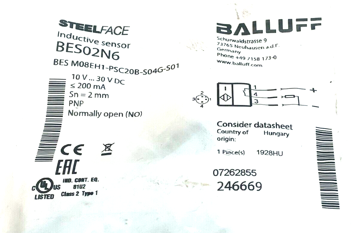 NEW BALLUFF BES02N6 INDUCTIVE SENSOR BES M08EH1-PSC20B-S04G-S01 - SB ...