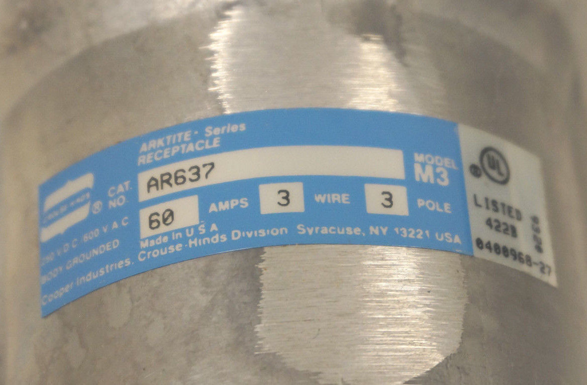 NEW CROUSE-HINDS AR-637 RECEPTACLE AR637 - SB Industrial Supply, Inc.