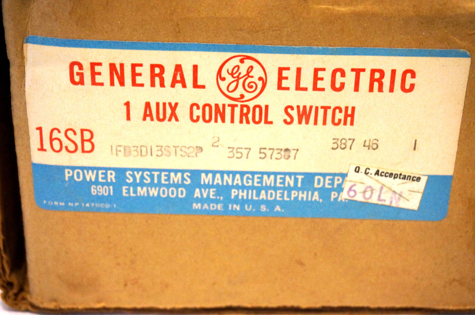 NEW GENERAL ELECTRIC 16SB 1FD3D13STS2P AUX CONTROL SWITCH - SB ...