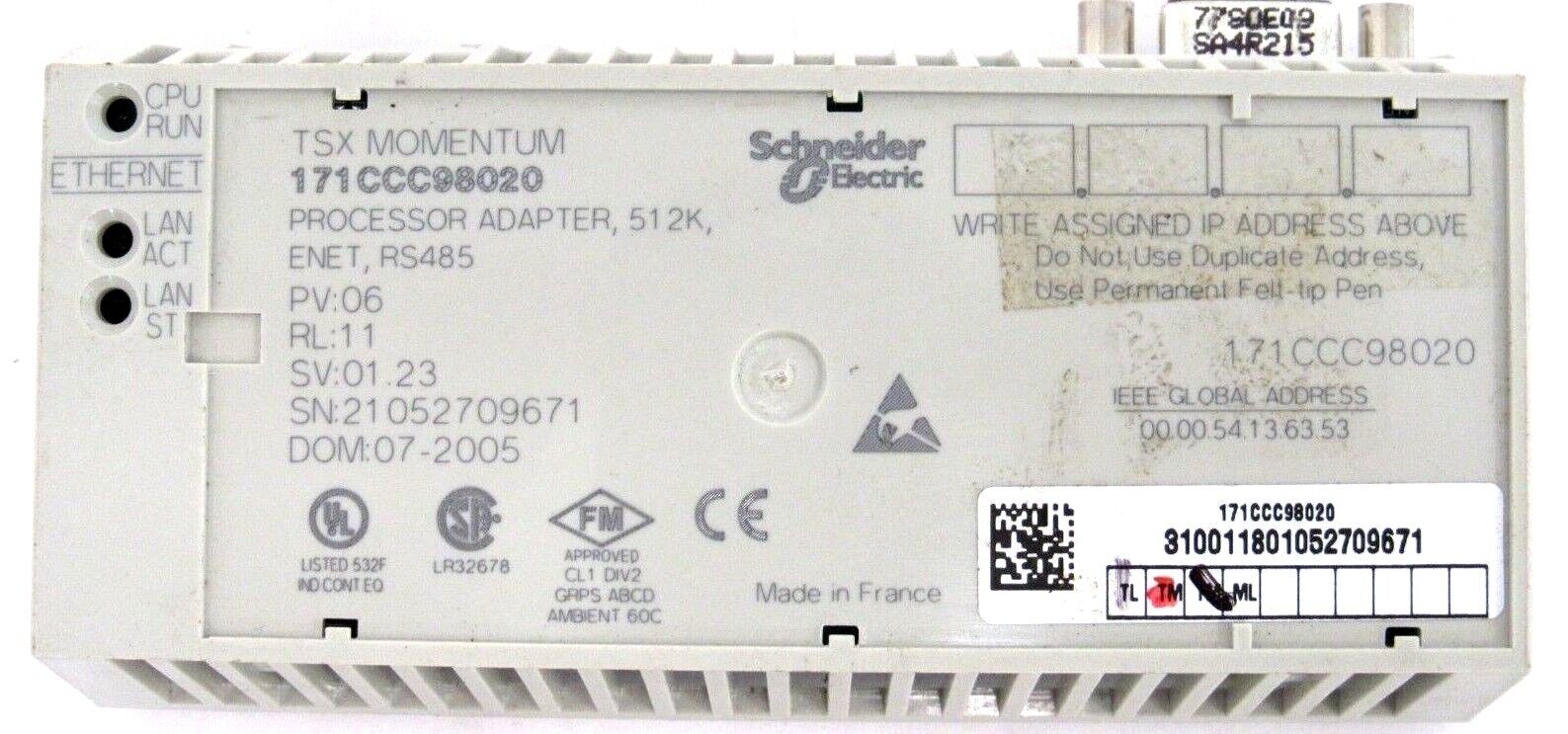 USED SCHNEIDER ELECTRIC 171CCC98020 PROCESSOR ADAPTER MODULE ...