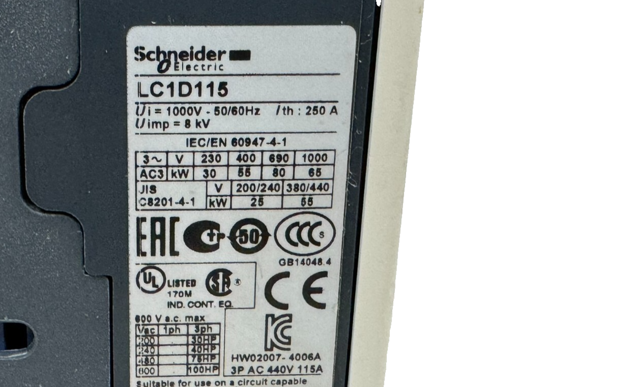 USED SCHNEIDER ELECTRIC LC1D115 CONTACTOR LX1D8G7 120V 50/60HZ COIL ...