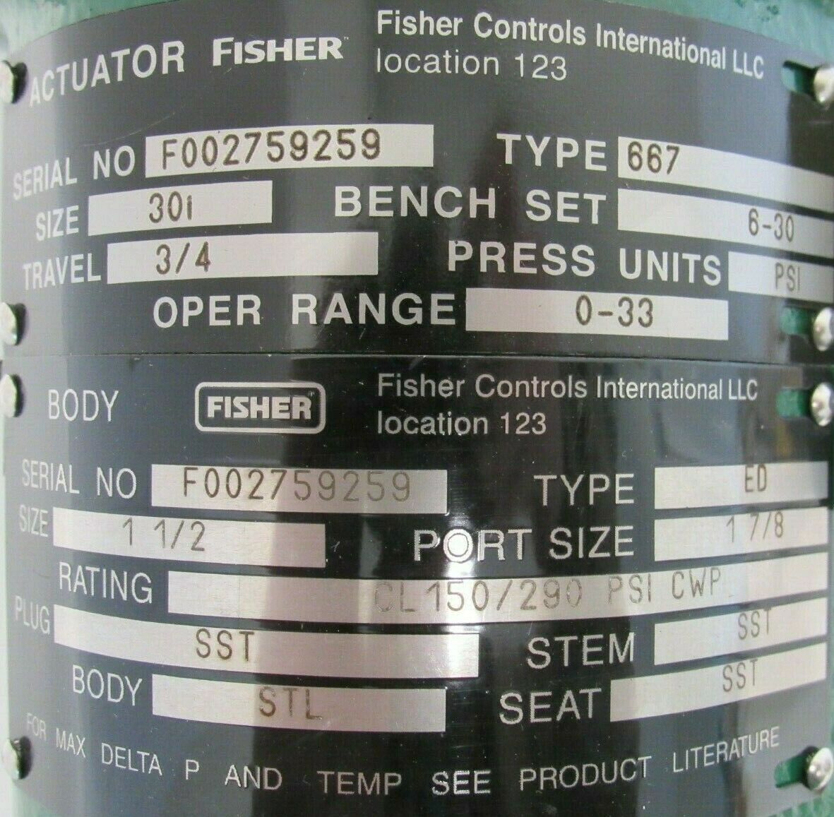 NEW FISHER DVC6200 CONTROL VALVE TYPE 667 SIZE 30I EZ 6-30PSI 1.5" - SB ...