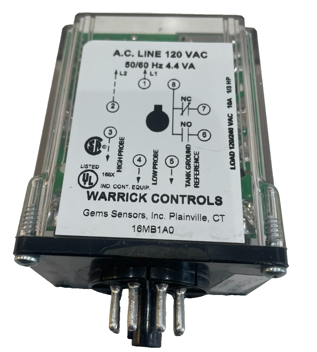 NEW GEMS WARRICK CONTROLS 16MB1A0 RELAY 120V 16M W/8 PIN OCTOAL SOCKET ...