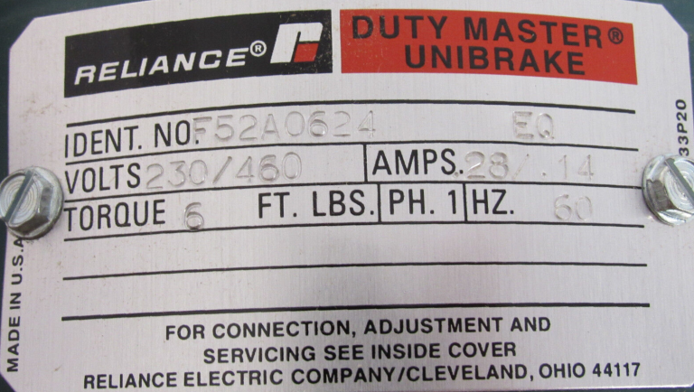 NEW RELIANCE ELECTRIC F52A0624 UNIBRAKE 230/460V - SB Industrial Supply ...