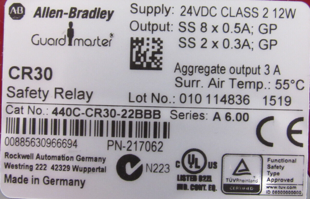 USED ALLEN BRADLY 440C-CR30-22BBB SAFETY RELAY SER.A 2080-IQ4OB4 ...