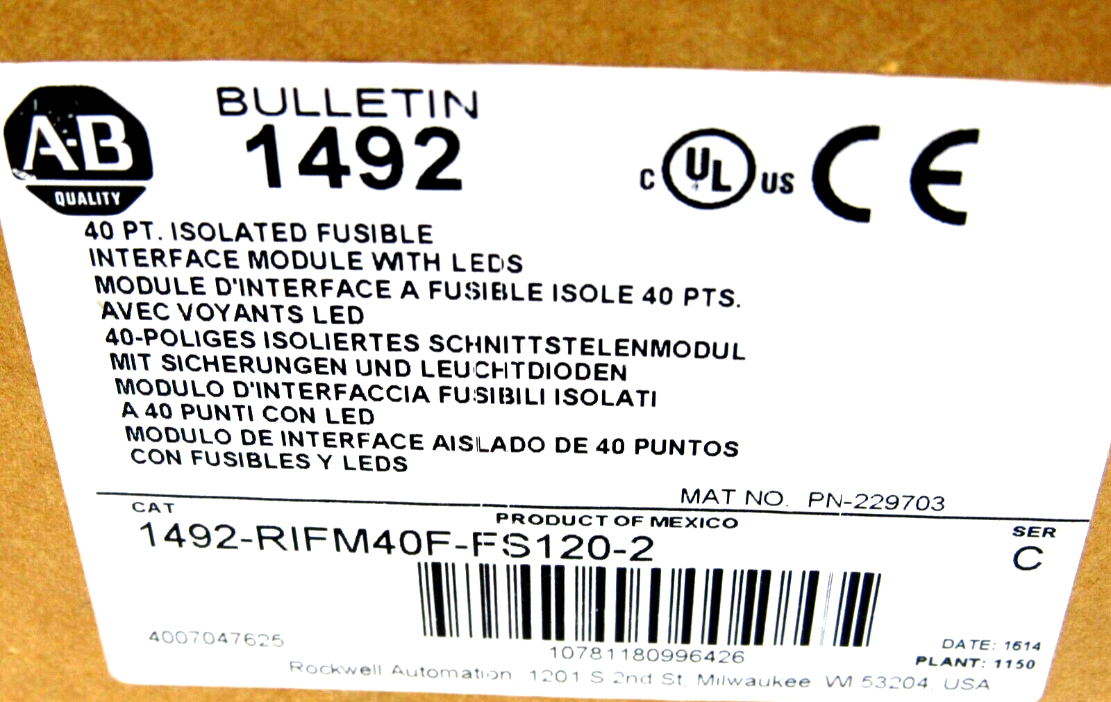 NEW ALLEN BRADLEY 1492-RIFM40F-FS120-2 MODULE 1492RIFM40FFS1202 - SB ...