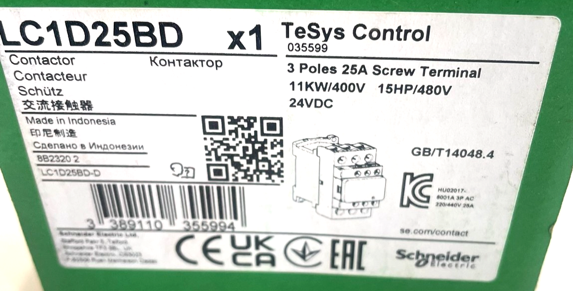 NEW SCHNEIDER ELECTRIC LC1D25BD CONTACTOR 3 POLE 25 AMP 24VDC - SB ...
