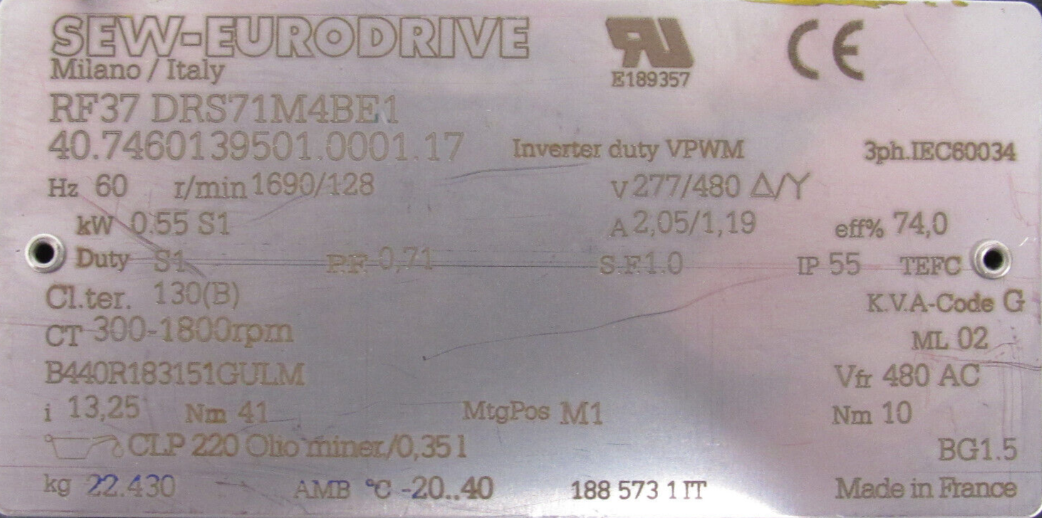 NEW SEW EURODRIVE RF37 DRS71M4BE1 GEARMOTOR RF37DRS71M4BE1 - SB ...