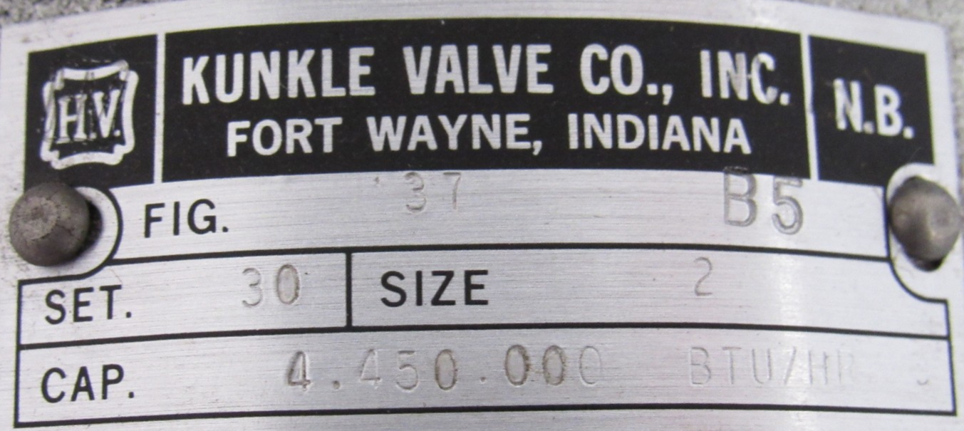 REFURBISHED KUNKLE 37-B5 RELIEF VALVE SIZE 2 SET-30 37B5 - SB ...