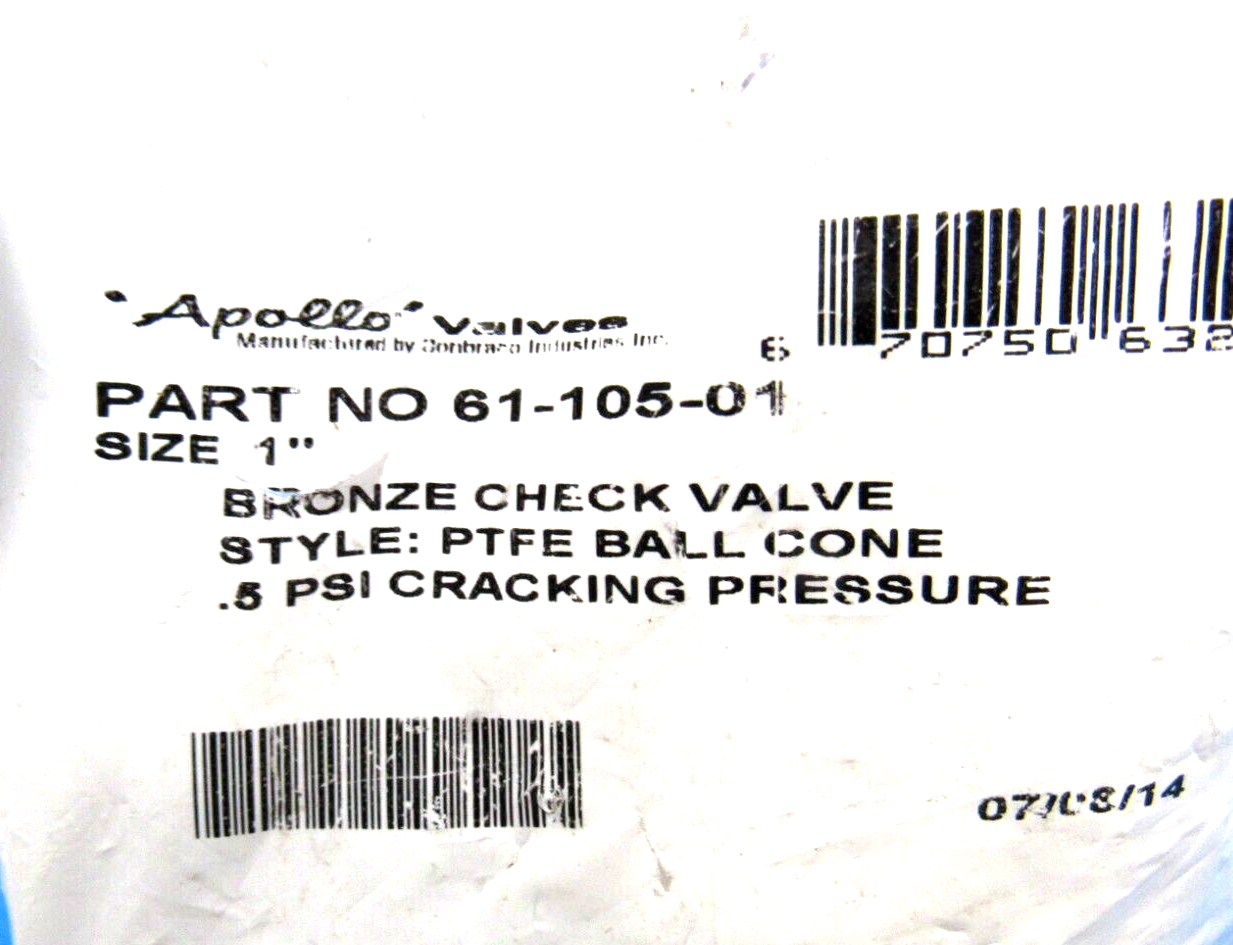 NEW APOLLO VALVES 61-105-01 BRONZE CHECK VALVE 6110501 - SB Industrial ...