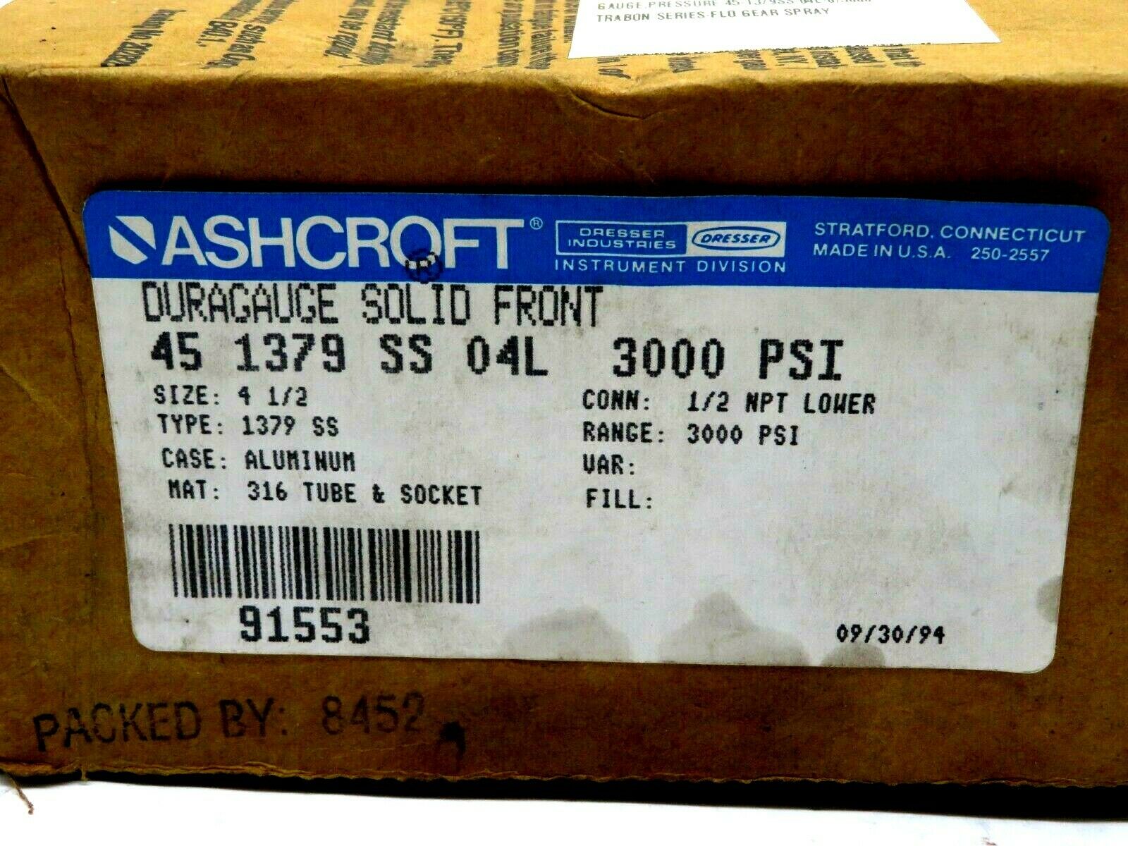 NEW ASHCROFT 45-1379-SS-04L-3000 DURAGAUGE 451379SS04L3000 - SB ...