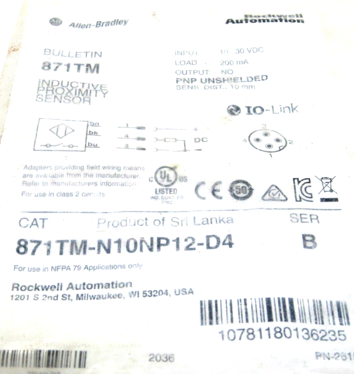 NEW AllEN BRADLEY 871TM-N10NP12-D4 PROXIMITY SENSOR 871TMN10NP12D4 - SB ...