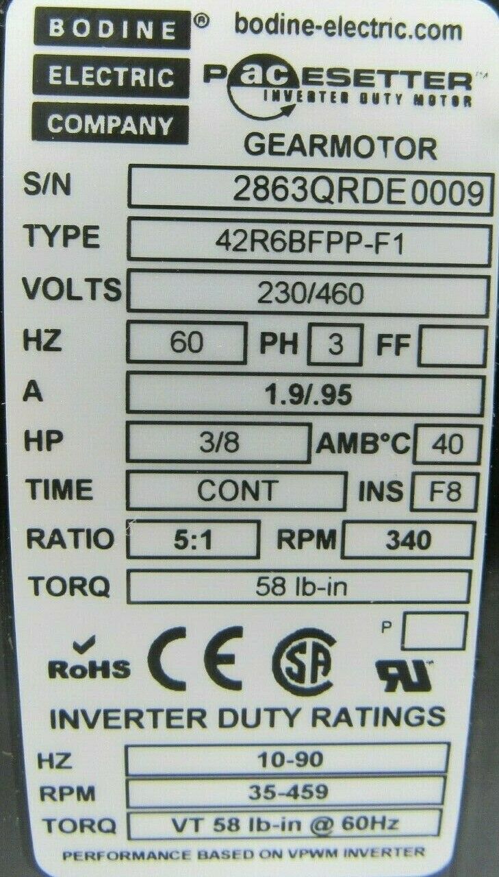 NEW BODINE 42R6BFPP-F1 GEAR MOTOR RATIO 5:1 42R6BFPPF1 2863QR - SB ...