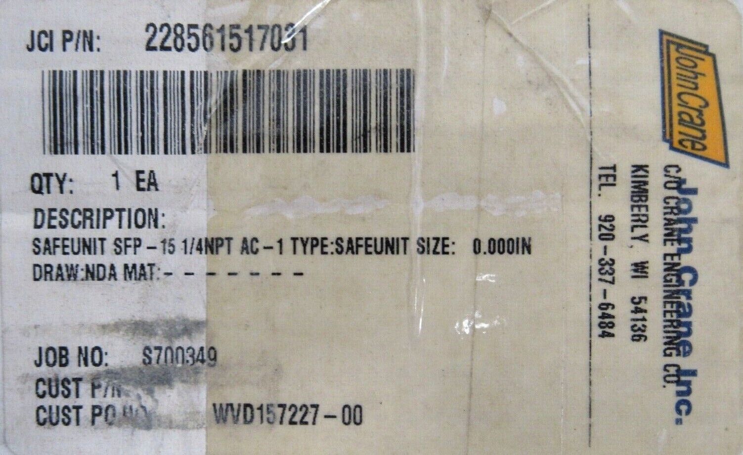 NEW JOHN CRANE 228561517031 SAFEMATIC FLOW SWITCH - SB Industrial ...
