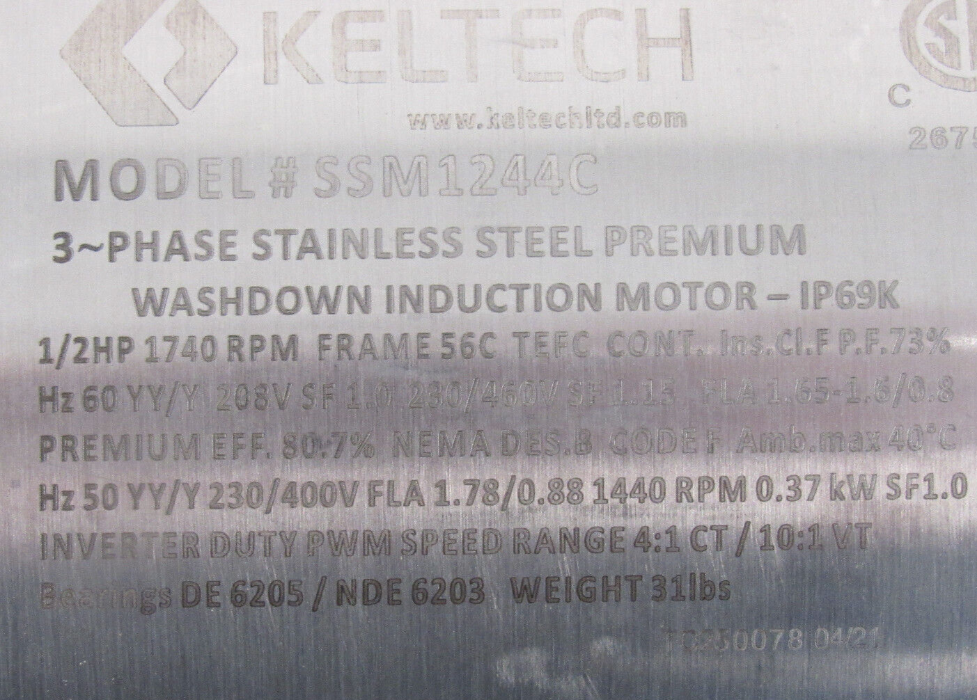 NEW KELTECH SSM1244C WASHDOWN MOTOR .5HP 230/460V 56C 1740 RPM - SB ...