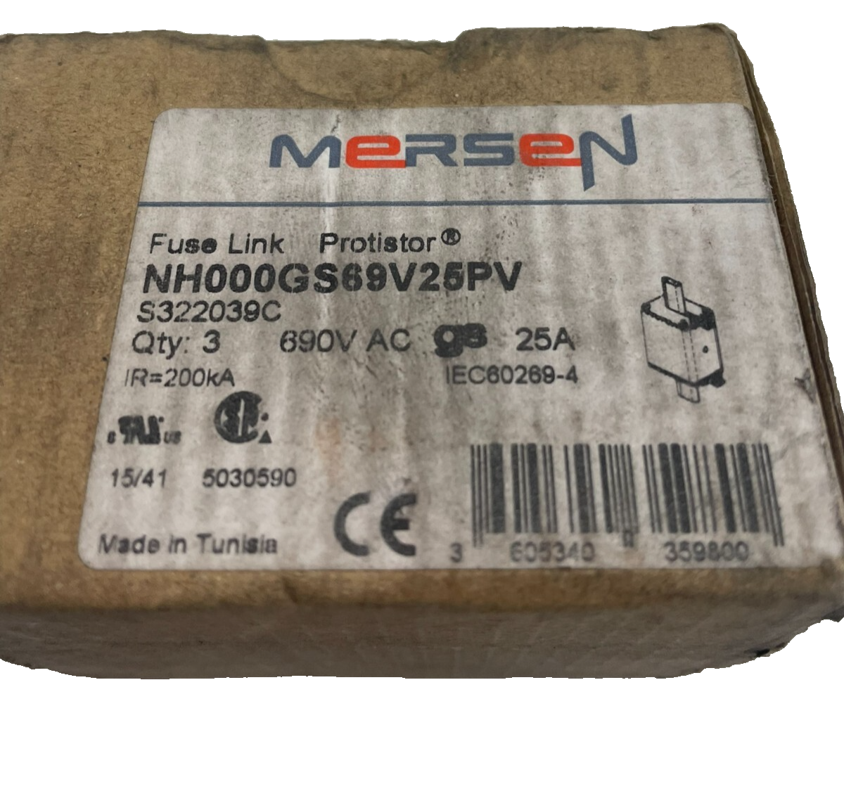 NEW MERSEN FERRAZ SHAWMUT NH000GS69V25PV PROTISTOR 690V 25A QTY 3 - SB ...