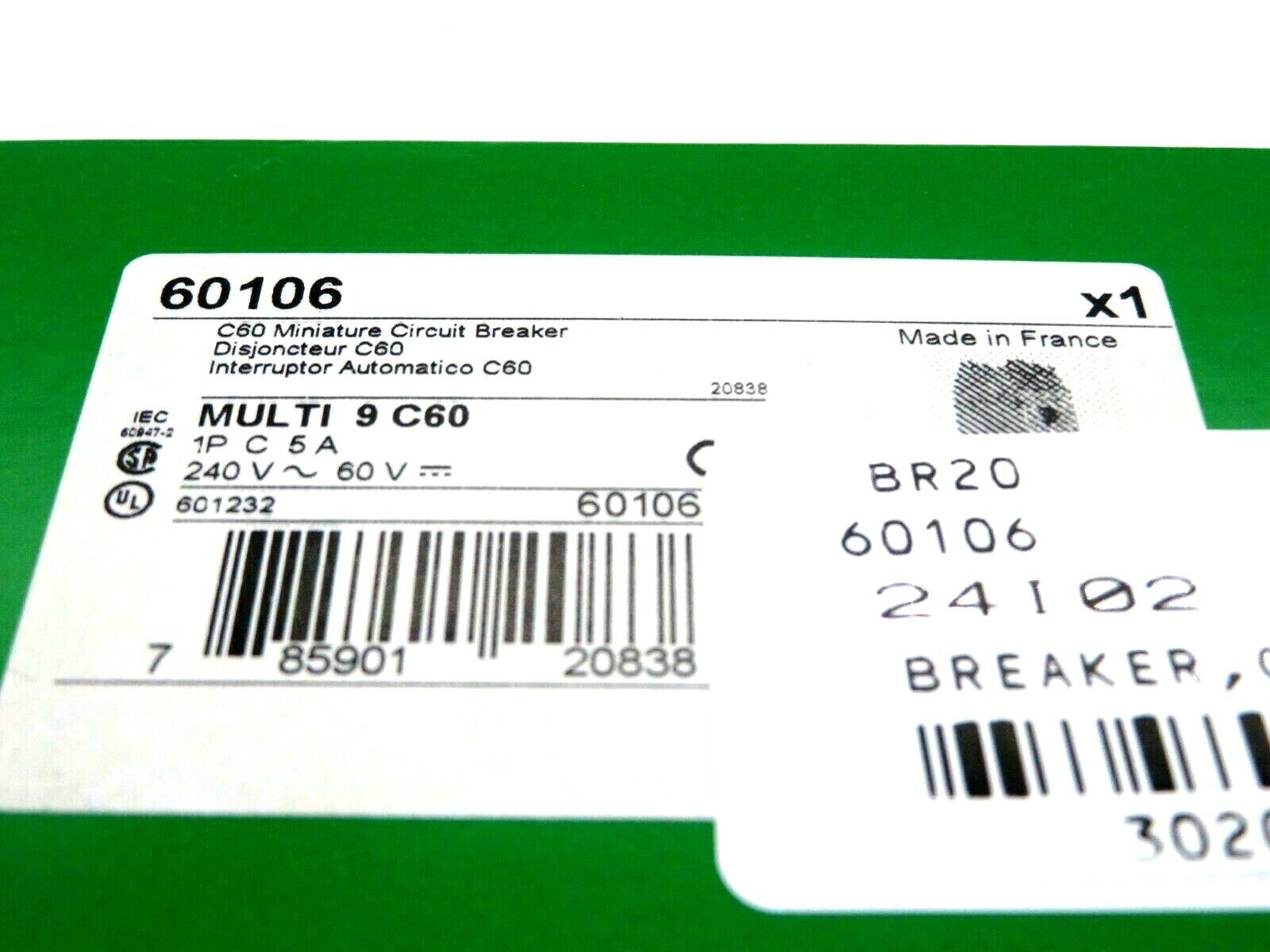 NEW SCHNEIDER ELECTRIC 60106 MINIATURE CIRCUIT BREAKER 1P 5AMP - SB ...