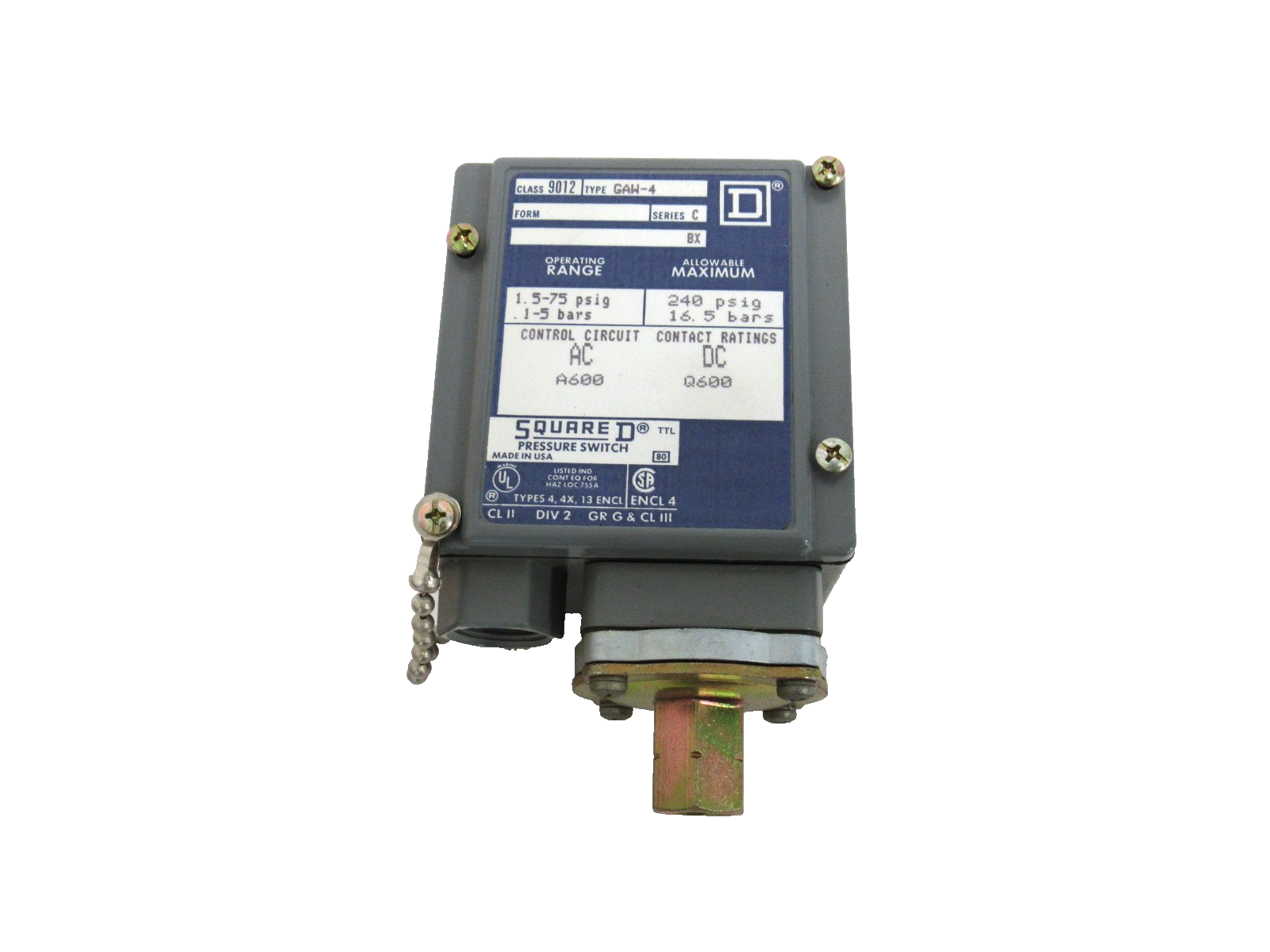NEW SQUARE D 9012-GAW-4 PRESSURE SWITCH SER.C 9012GAW4 - SB Industrial ...