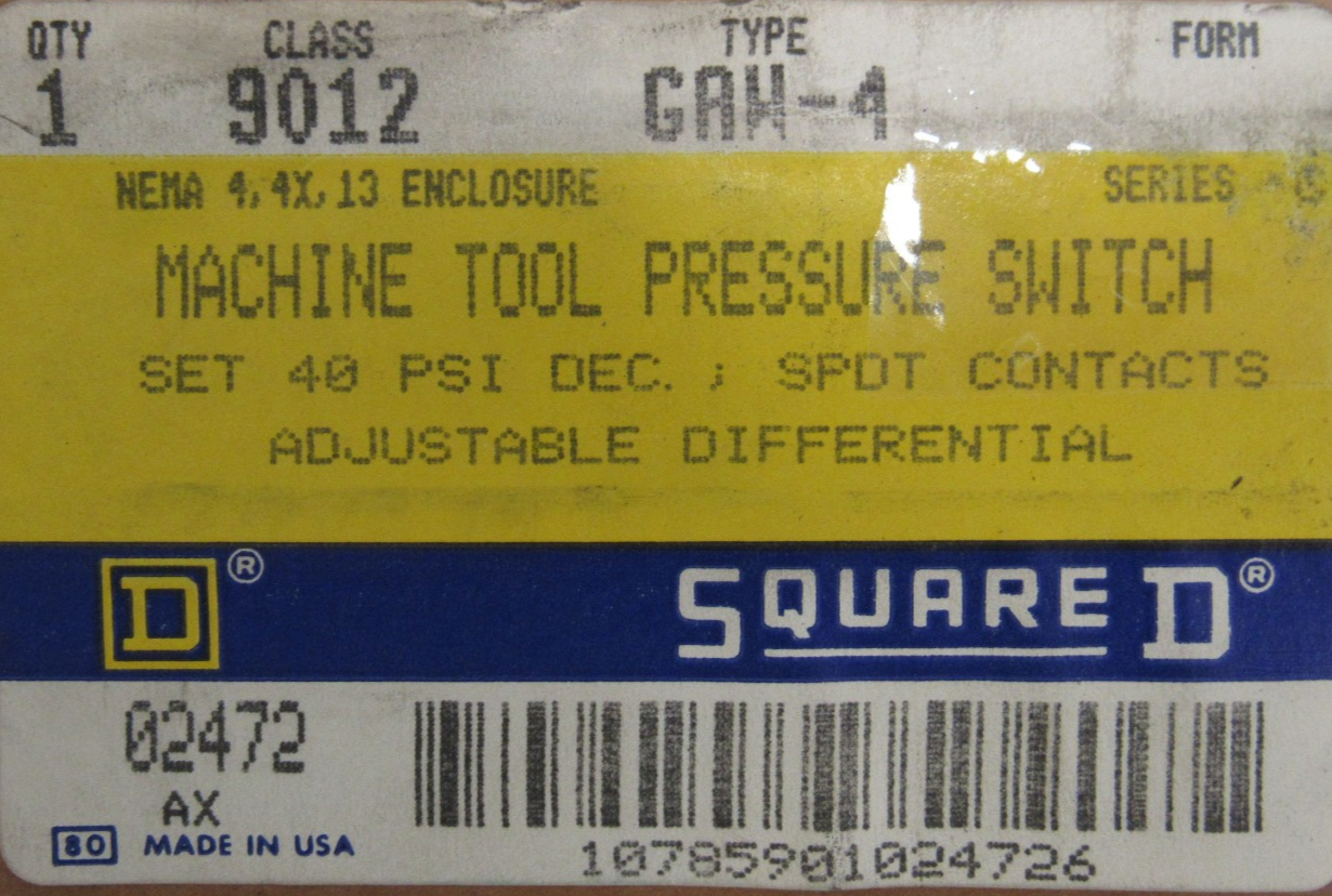 NEW SQUARE D 9012-GAW-4 PRESSURE SWITCH SER.C 9012GAW4 - SB Industrial ...