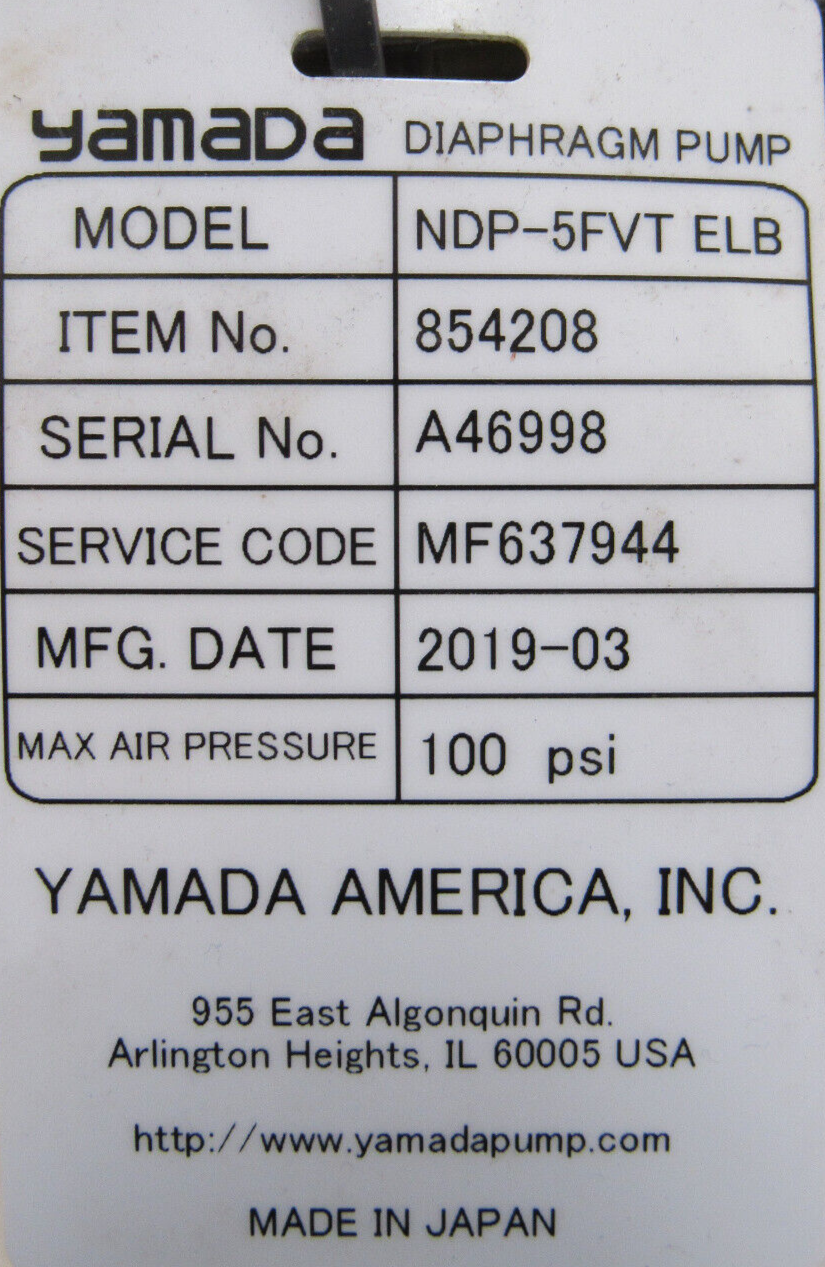 NEW YAMADA NDP-5FVT-ELB DIAPHRAGM PUMP NDP5FVTELB 854208 - SB ...