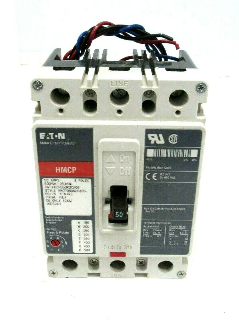 NEW EATON HMCP050K2CA06 CIRCUIT BREAKER 50A 600VAC-250VDC 3-POLE - SB ...