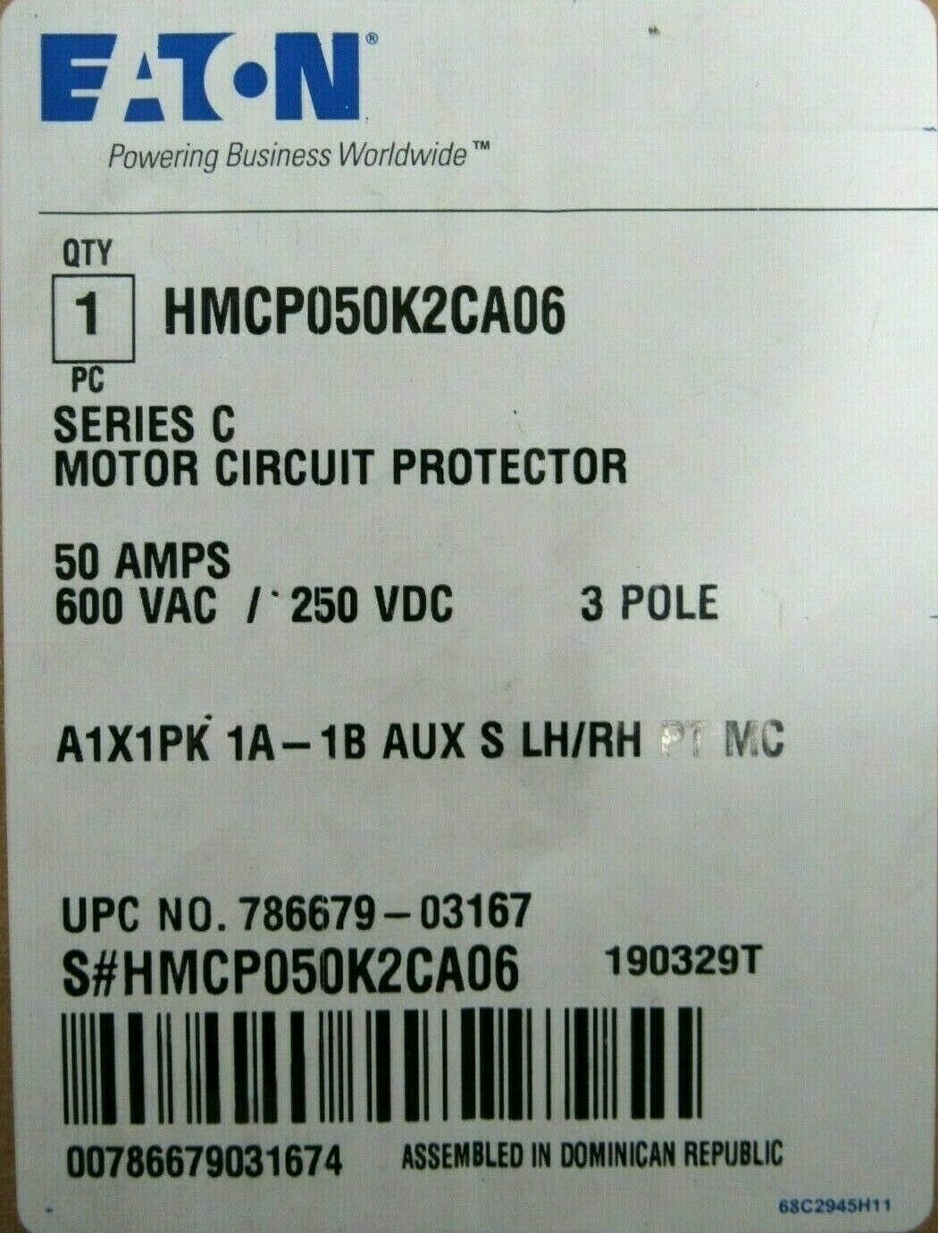 NEW EATON HMCP050K2CA06 CIRCUIT BREAKER 50A 600VAC-250VDC 3-POLE - SB ...