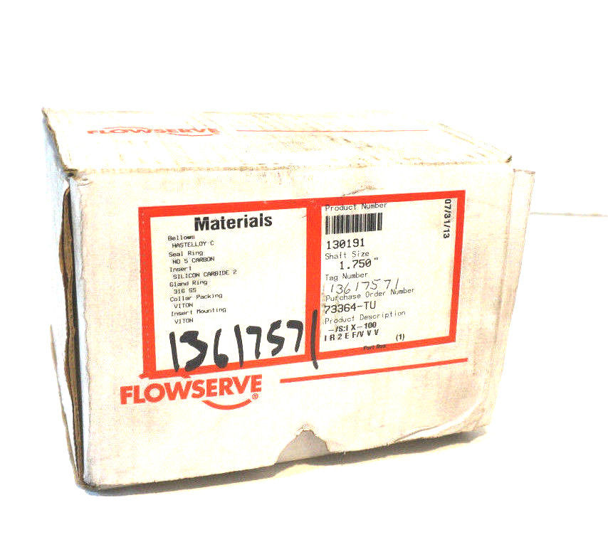 NEW FLOWSERVE 130191 SINGLE CARTRIDGE MOUNTED SEAL X-100 1.750 SHAFT ...