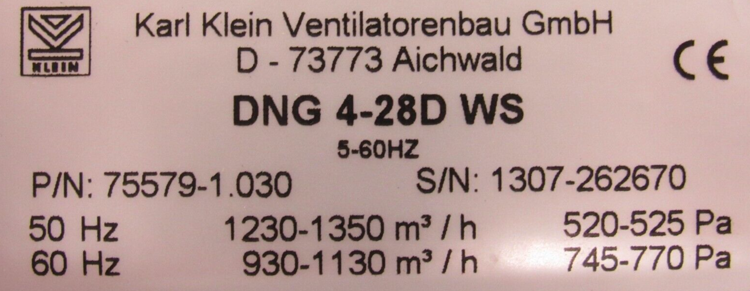 NEW KARL KLEIN DNG 4-28D WS BLOWER FAN L063S/2X-T66804 DNG428DWS 75579 ...