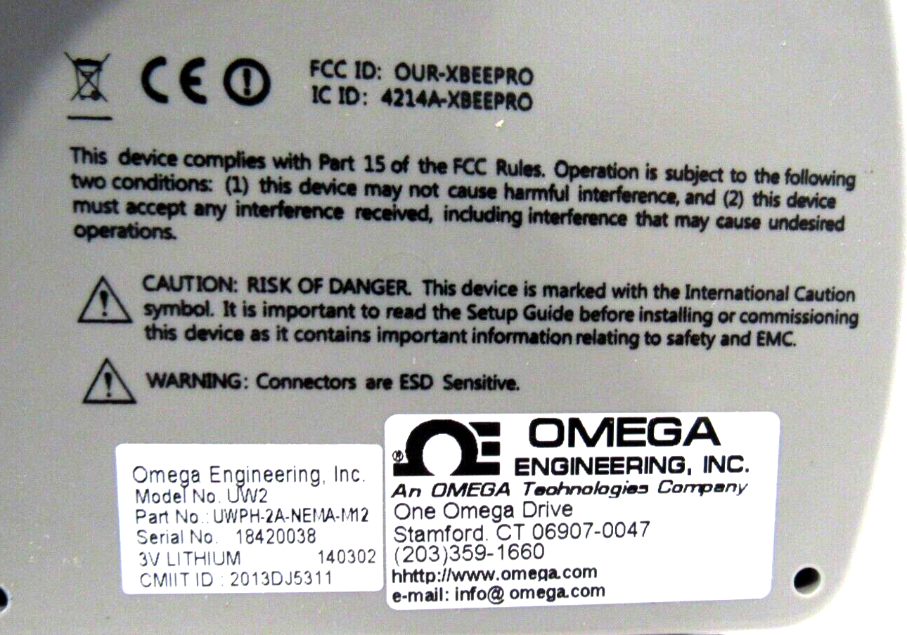 NEW OMEGA ENGINEERING UWPH-2A-NEMA-M12 WIRELESS TRANSMITTER ...