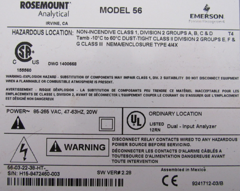 NEW ROSEMOUNT 56-03-22-38-HT ANALYZER MODEL 56 56032238HT - SB ...