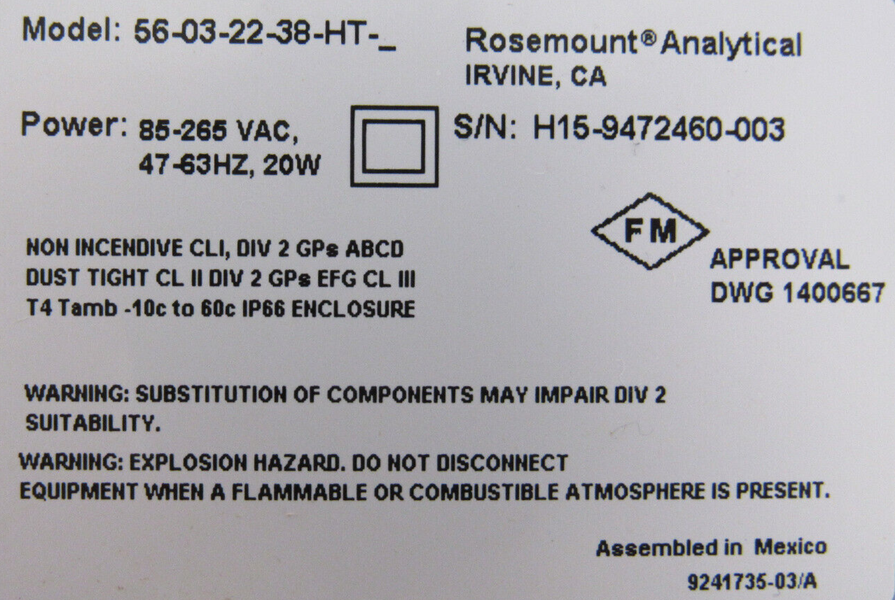 NEW ROSEMOUNT 56-03-22-38-HT ANALYZER MODEL 56 56032238HT - SB ...