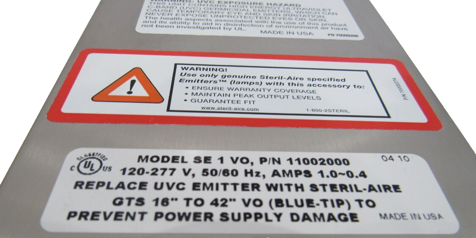 NEW STERIL-AIRE SE-1-VO FIXTURE FOR UV BULBS 11002000 - SB Industrial ...