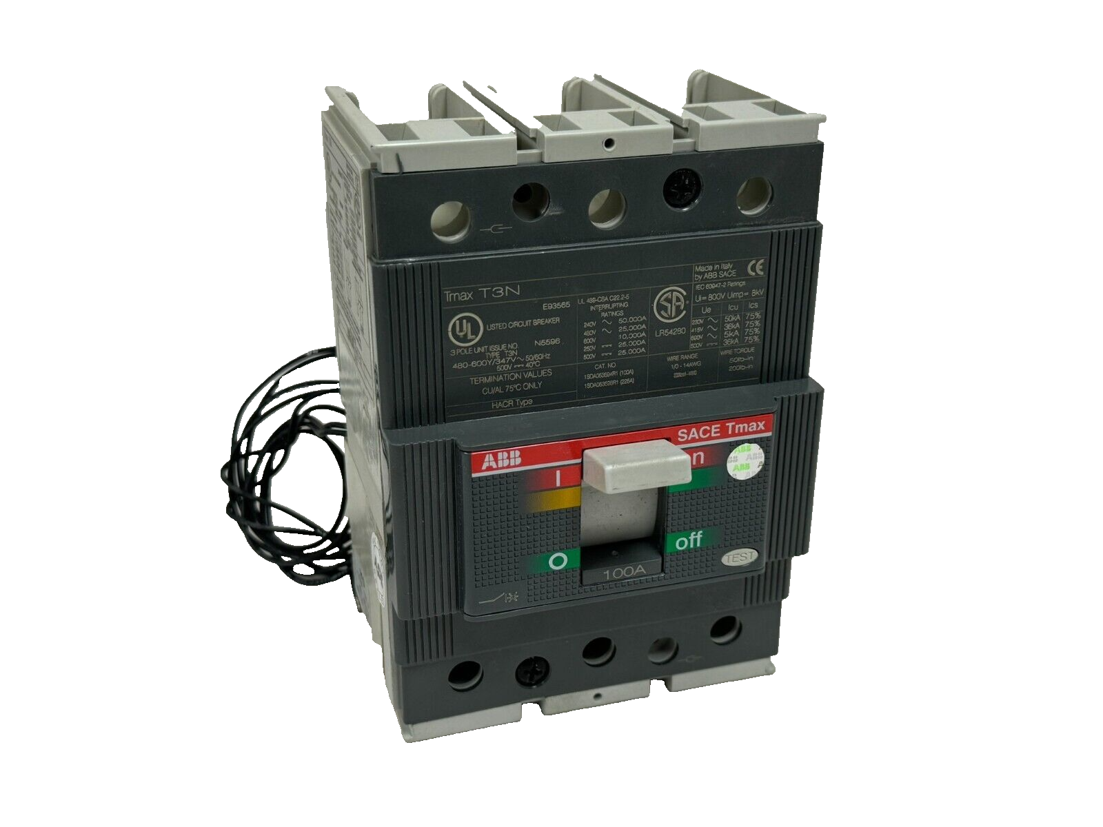 NEW ABB T3N100TW CIRCUIT BREAKER 3P 100A SACE TMAX T3N - SB Industrial ...