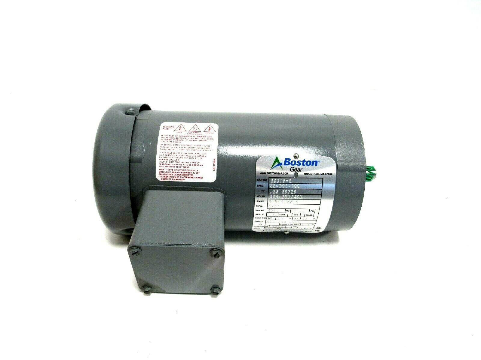 NEW BOSTON GEAR 69729 MOTOR .25HP 208-230/460V 1725RPM 1/2" DIA ...