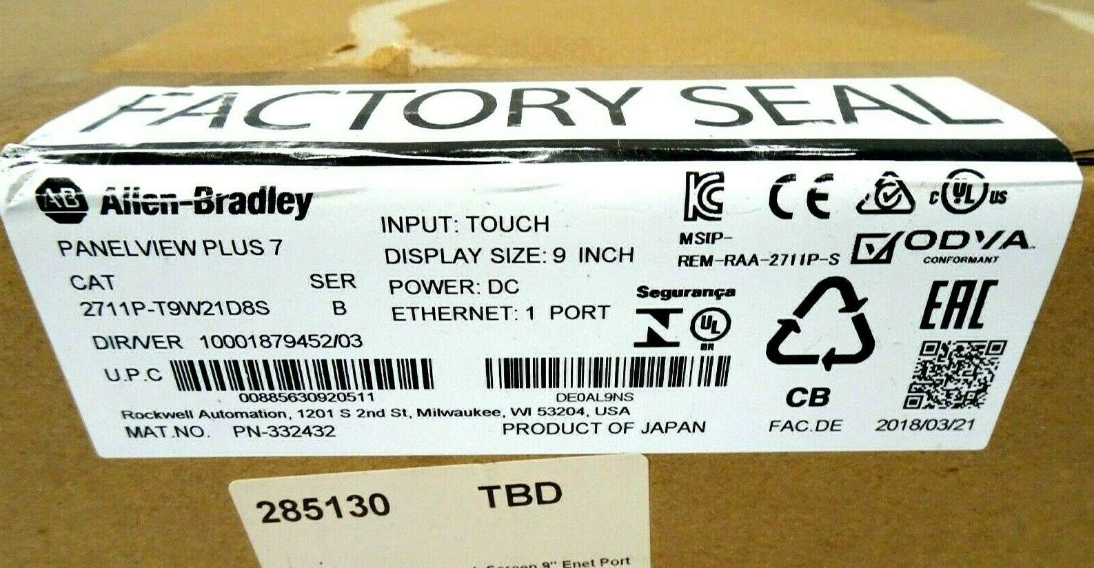 NEW SEALED ALLEN BRADLEY 2711P-T9W21D8S PANELVIEW PLUS 7 SER.B ...