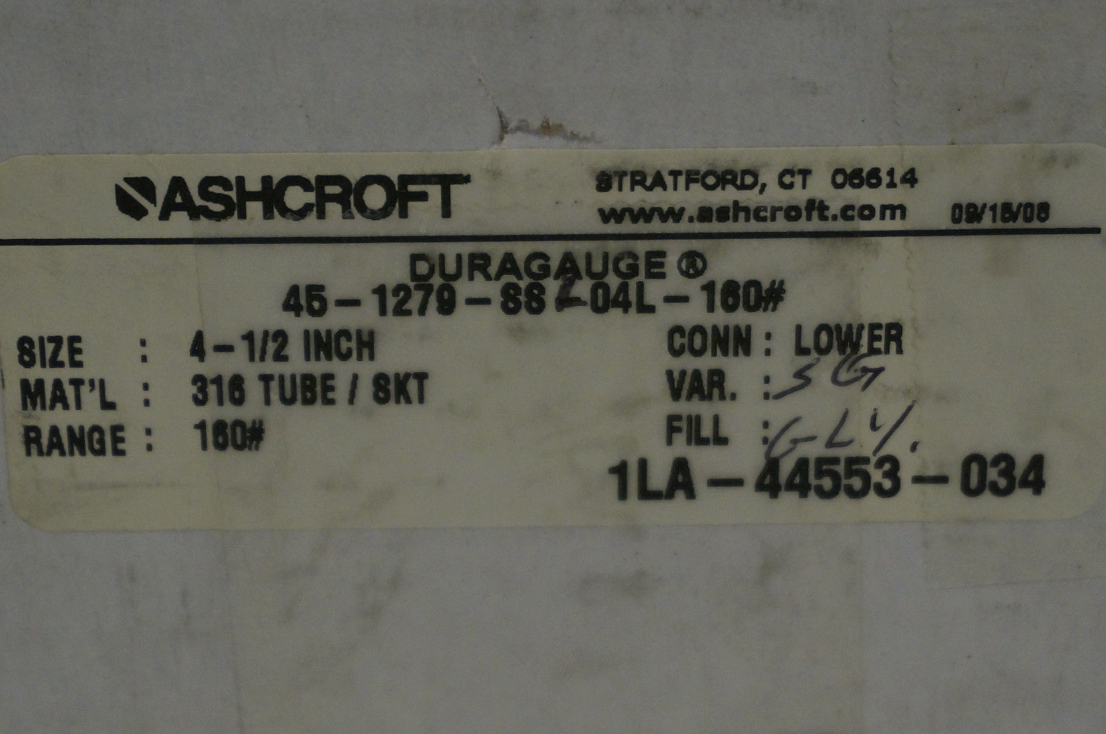 NEW SEALED ASHCROFT 45-1279-SSL-04L-160 DURAGAUGE 451279SSL04L160 - SB ...
