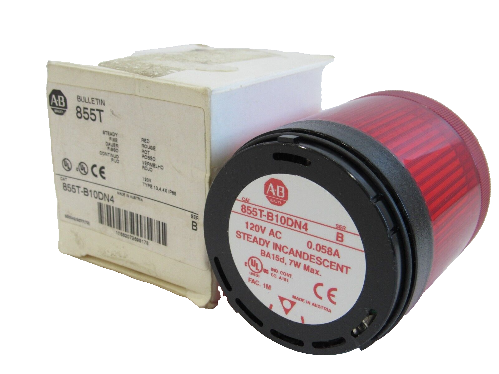 ALLEN BRADLEY 855T-B10DN4 STACK LIGHT SER.B 855TB10DN4 NEW, SURPLUS ...