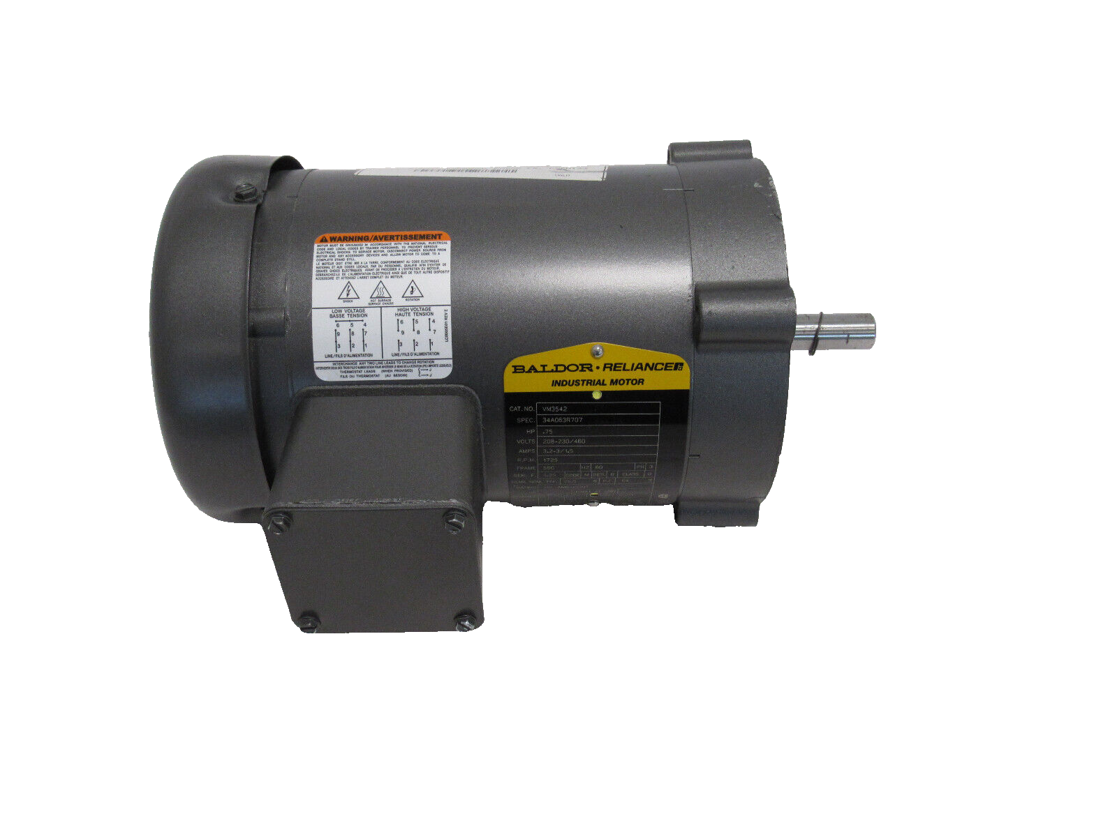 NEW BALDOR VM3542 MOTOR .75HP 208-230/460V 1725RPM - SB Industrial ...