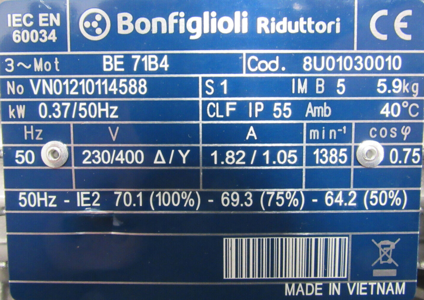 NEW BONFIGLIOLI BE 71B4 MOTOR 230/400V BE71B4 - SB Industrial Supply, Inc.