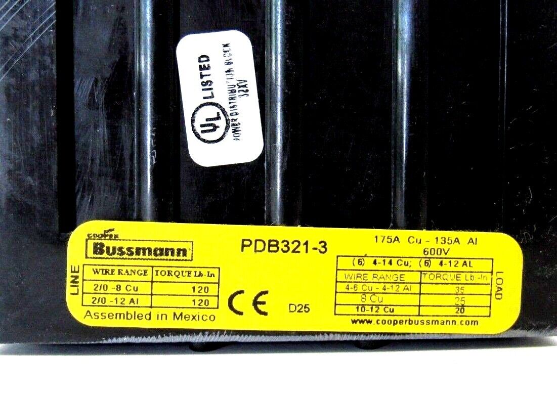 NEW BUSSMANN PDB321-3 DISTRIBUTION BLOCK PDB3213 - SB Industrial Supply ...