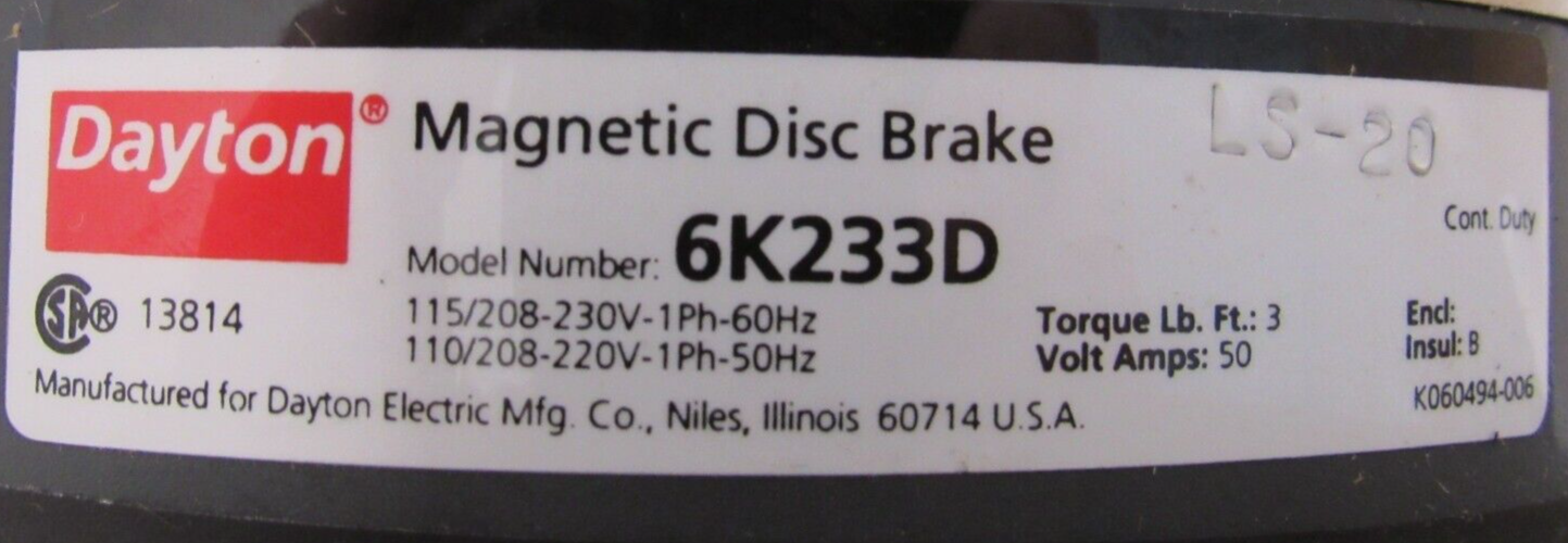 NEW DAYTON 6K233D MAGNETIC DISC BRAKE - SB Industrial Supply, Inc.