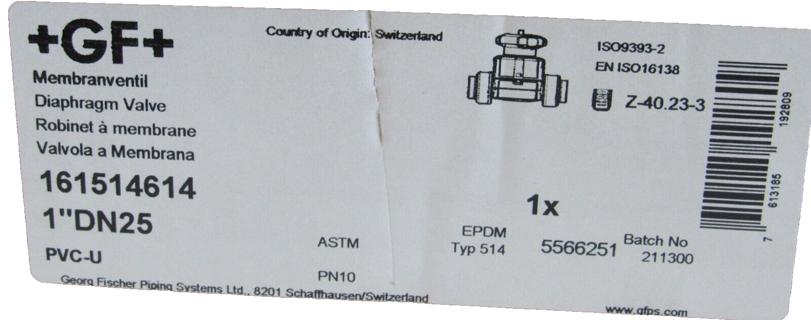 NEW GEORG FISHER 161514614 DIAPHRAGM VALVE 1" DN25 - SB Industrial ...