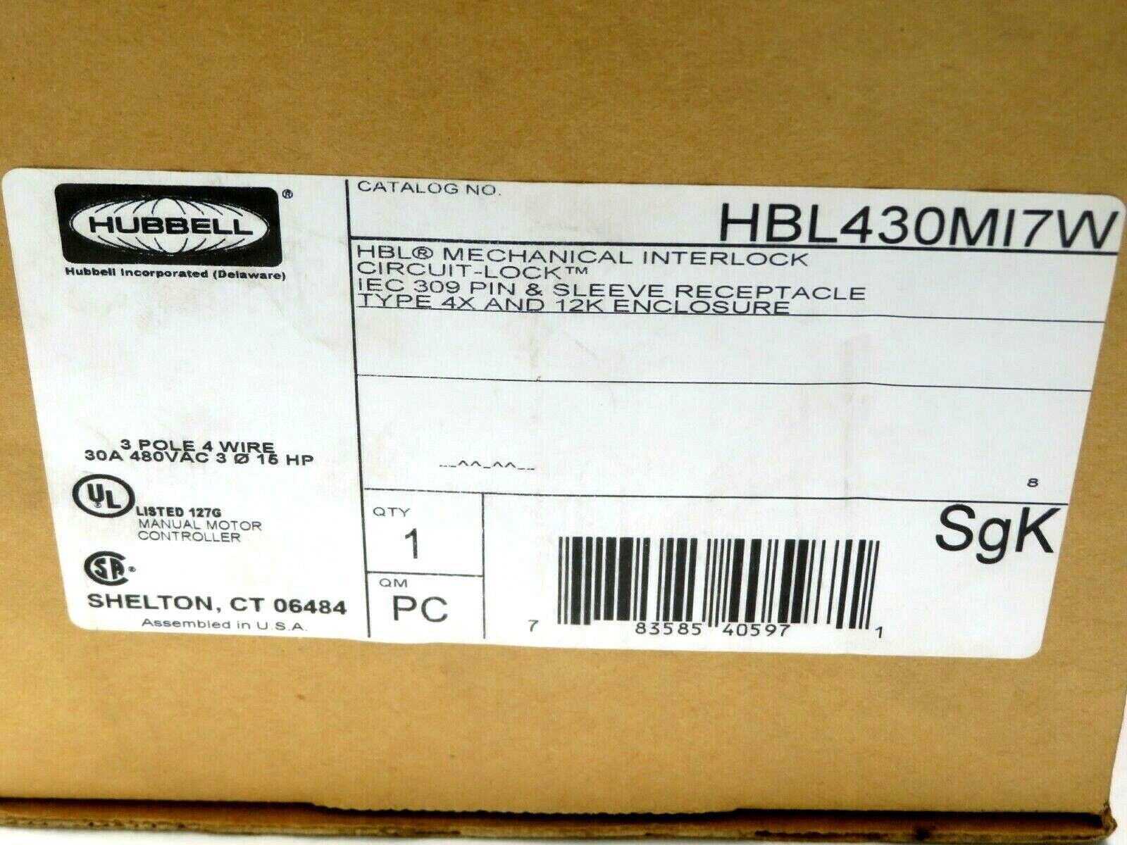 NEW HUBBELL HBL430MI7W PIN AND SLEEVE RECEPTACLE 3POLE - SB Industrial ...