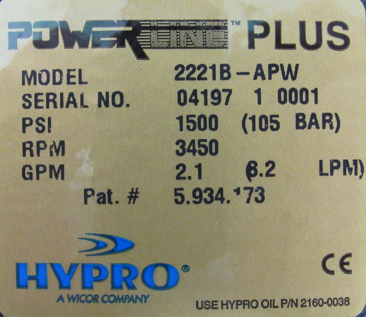 NEW HYPRO 2221-APW PLUNGER PUMP 1500PSI 2.1GPM 2221APW - SB Industrial ...