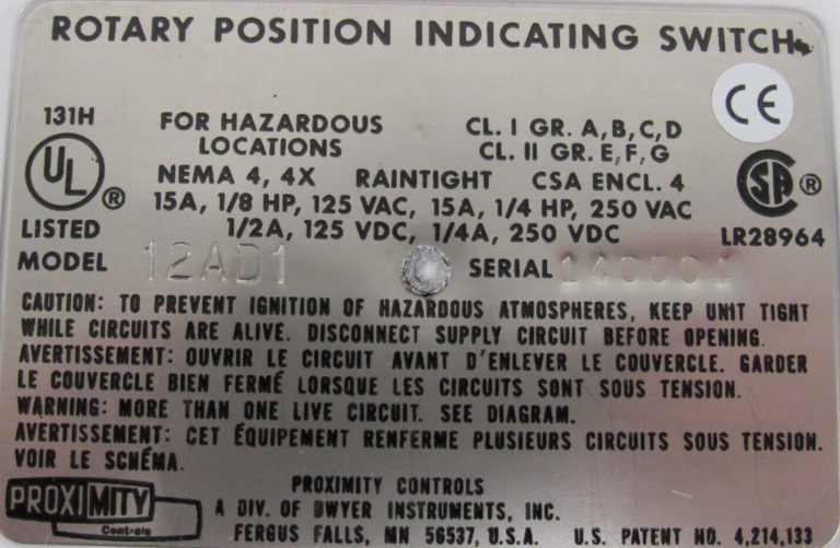 NEW PROXIMITY 12AD1 ROTARY POSITION INDICATING SWITCH - SB Industrial ...