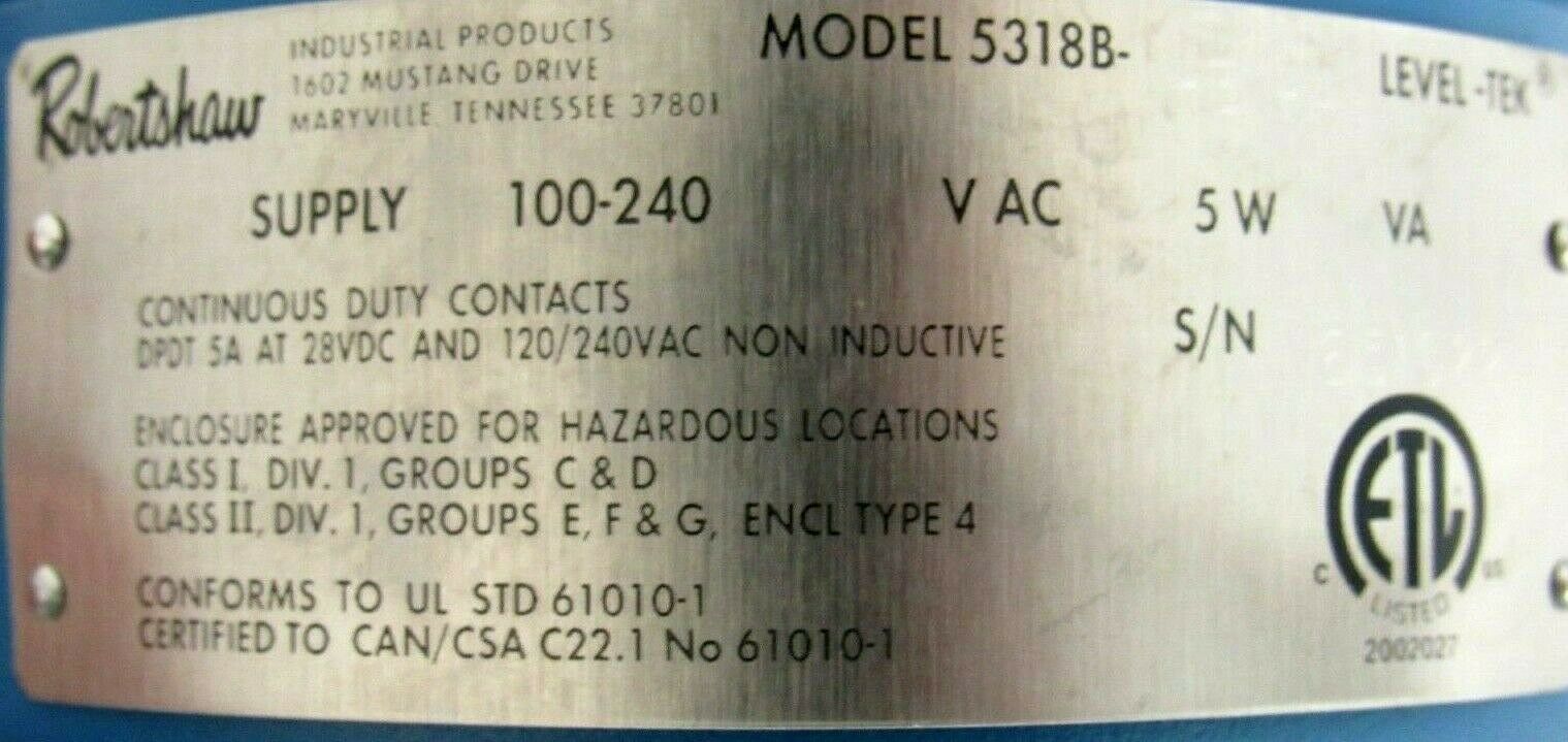 NEW ROBERTSHAW 5318B-B1-A LEVEL-TEK 100-240VAC 5318BB1A 5318B-LF - SB ...